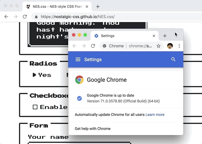 weird rendering of checkbox on Chrome 70.x on OSX · Issue #146 · nostalgic-css/NES.css · GitHub
