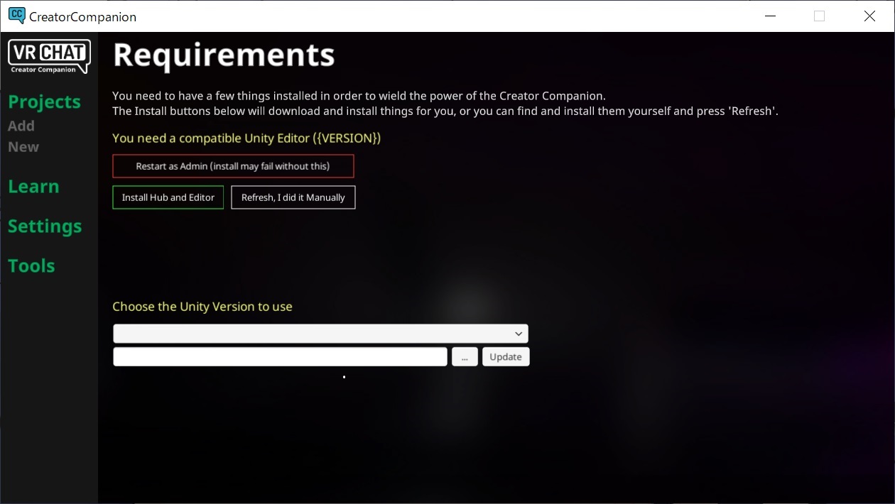 [BUG] VCC stuck on Unity selection screen · Issue #38 · vrchat-community/creator-companion · GitHub
