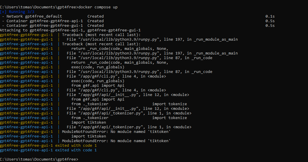 No module named 'tiktoken' · Issue #1109 · xtekky/gpt4free · GitHub