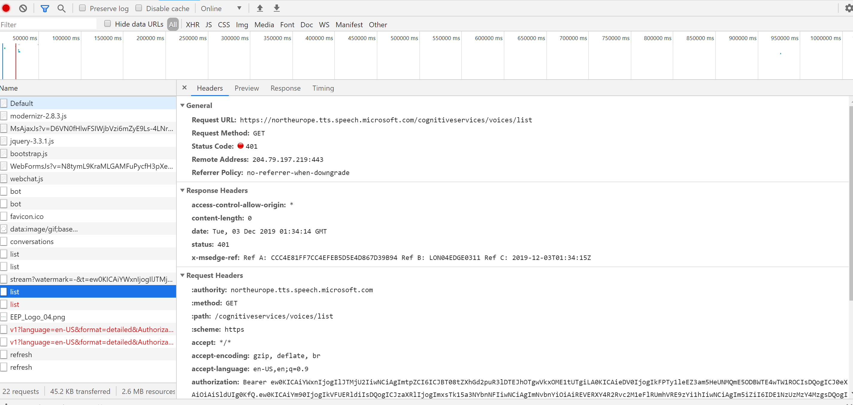 403 error while passing token to directline · Issue #2607 · microsoft/BotFramework-WebChat · GitHub