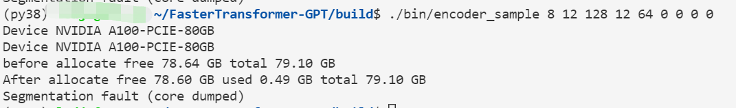 encoder_sample has segment fault on A100. · Issue #187 · NVIDIA/FasterTransformer · GitHub