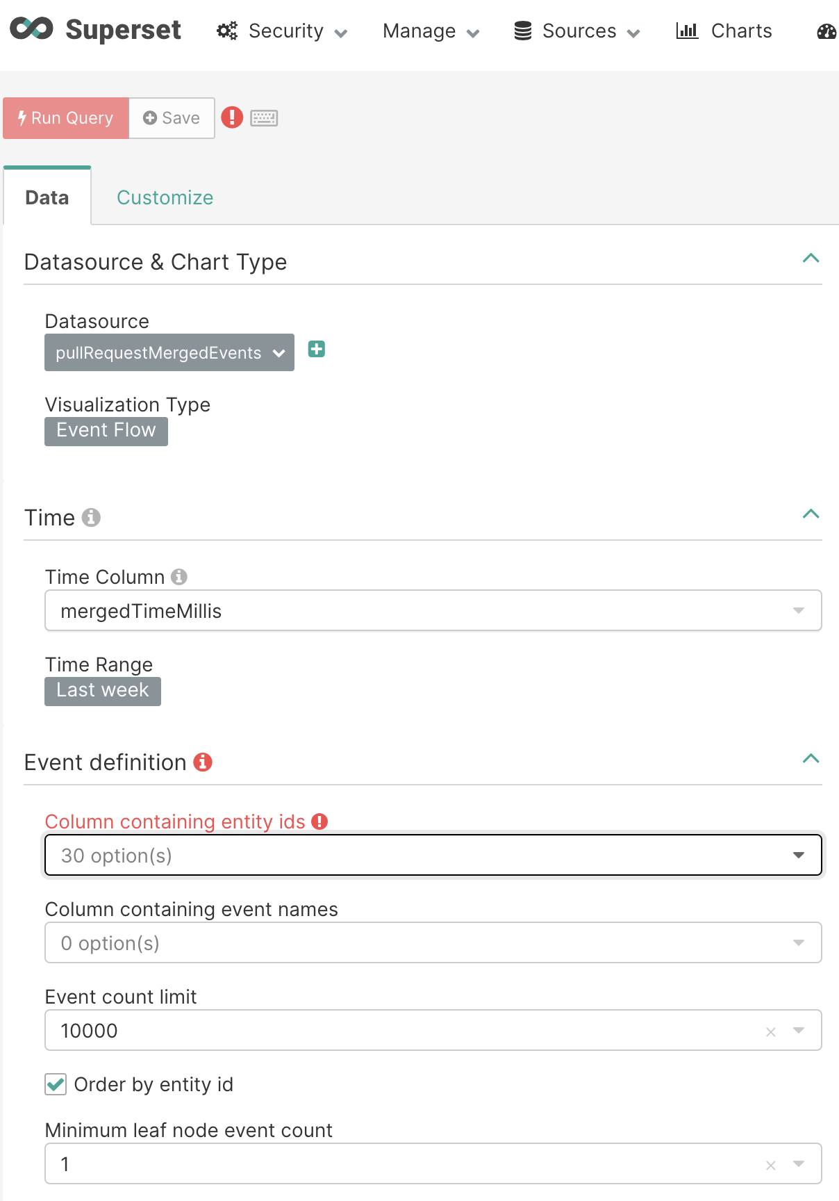 No dropdown options in Column containing event names in EventFlow Chart · Issue #9961 · apache ...