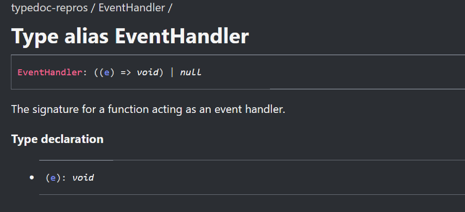 "Delegate" type aliases render summary in wrong location · Issue #2372 · TypeStrong/typedoc · GitHub