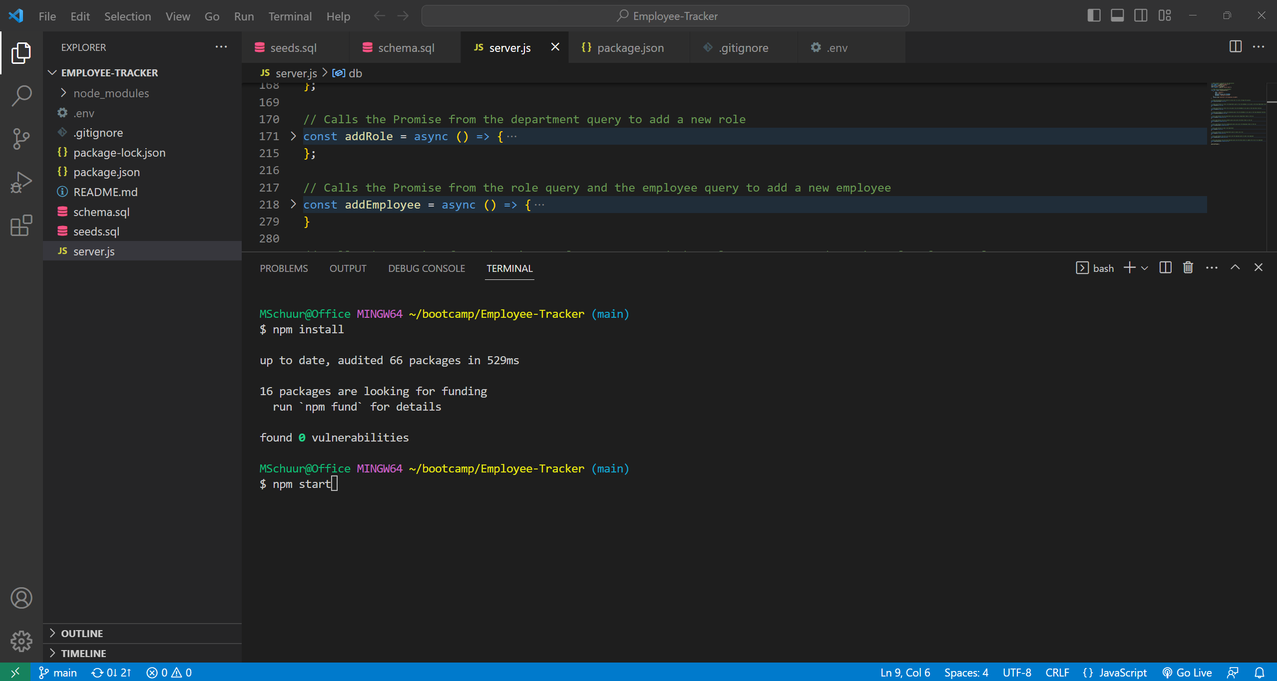 GitHub - MSchuur/Employee-Tracker