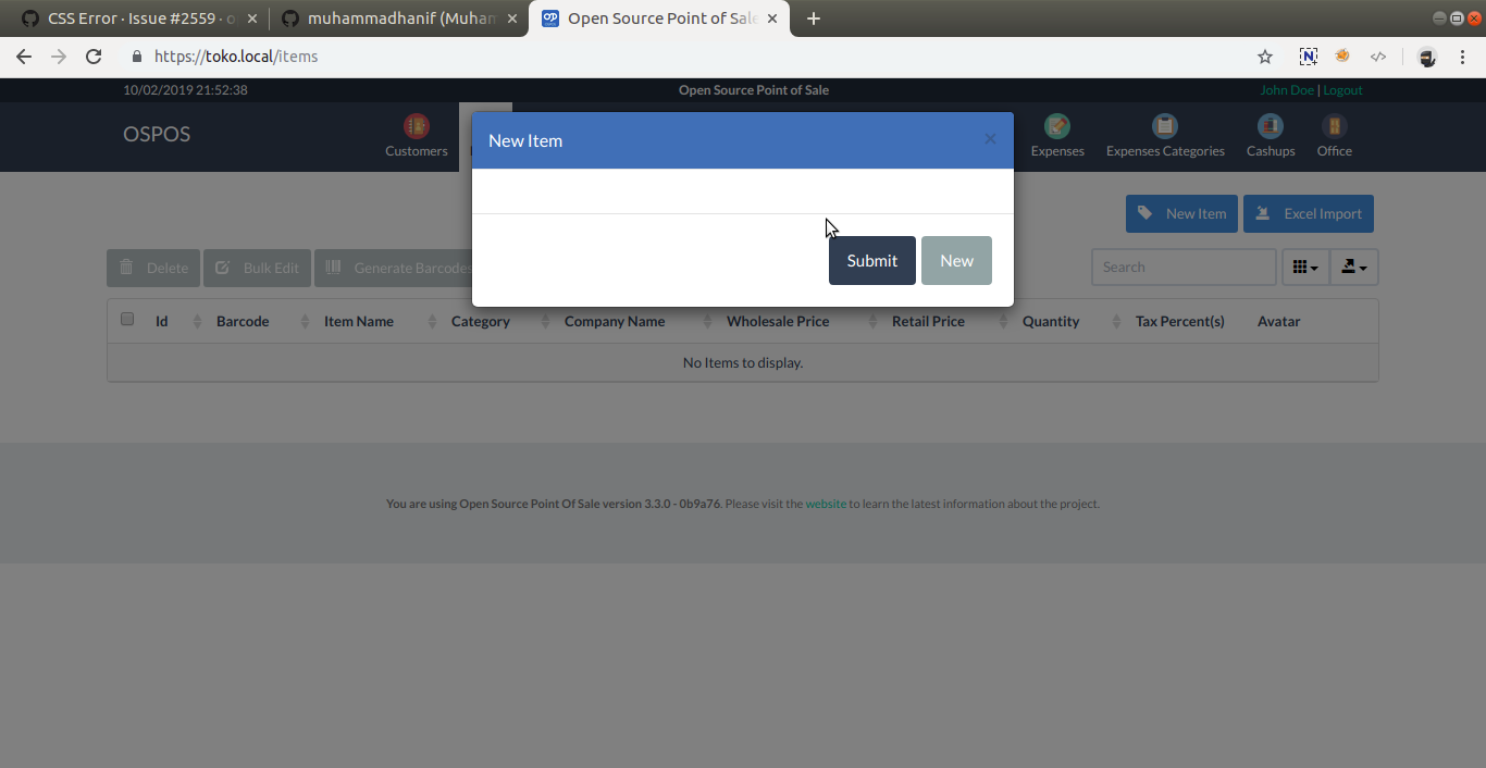 CSS Error & No Item Kits to display · Issue #2559 · opensourcepos/opensourcepos · GitHub