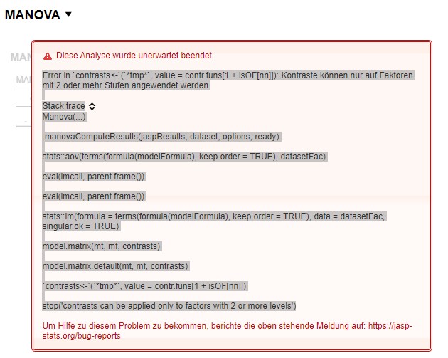 [Bug]: contrasts can be applied only to factors with 2 or more levels · Issue #1937 · jasp-stats ...