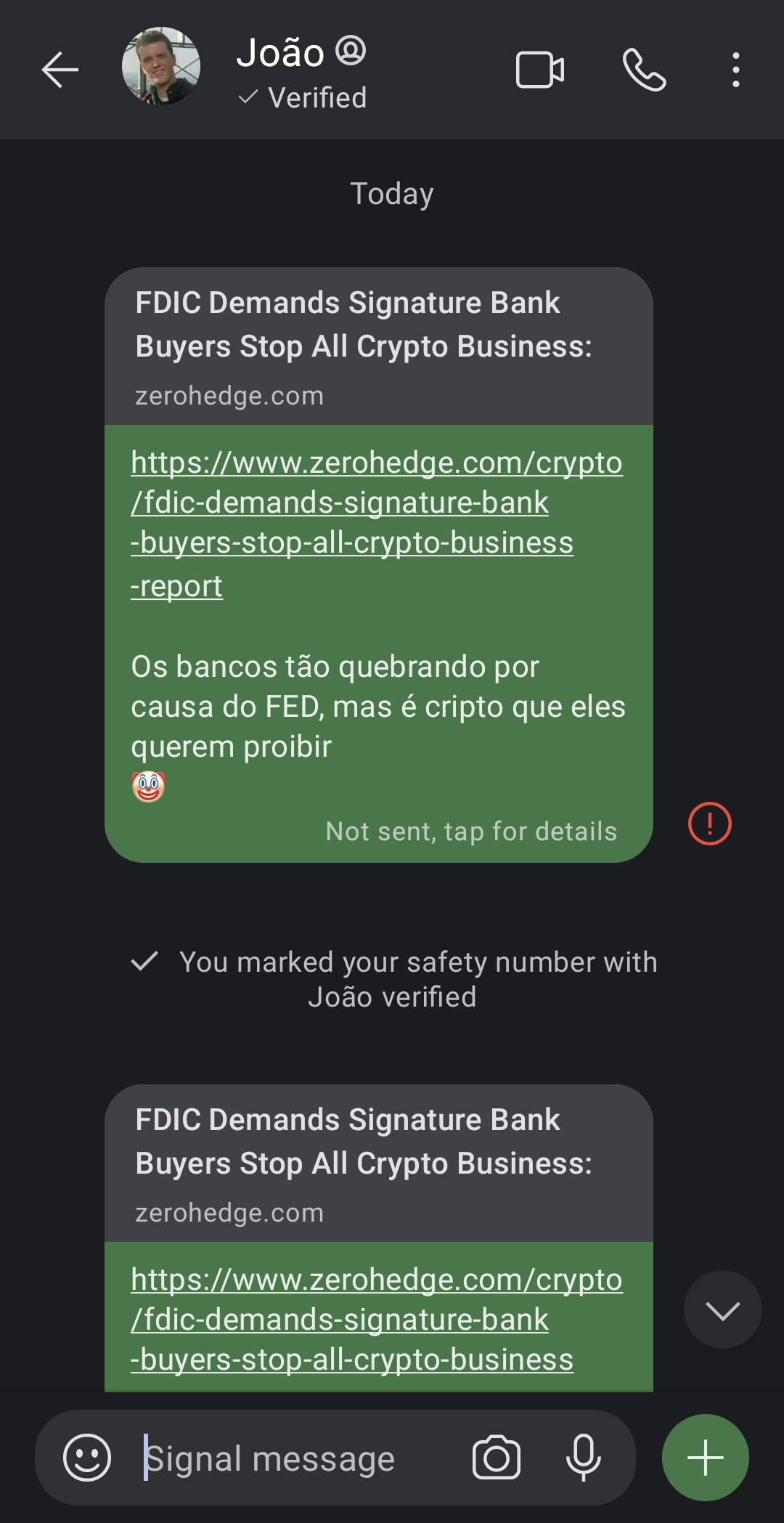 Can't send messages to contact using Android app after verifying their safety number on desktop ...