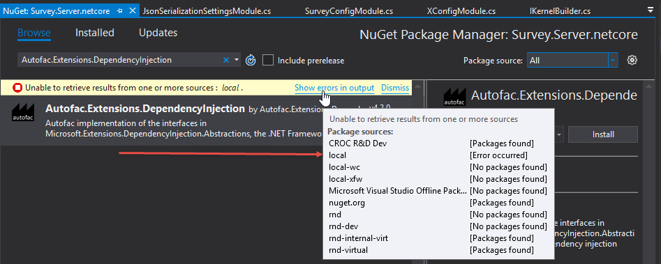 VS Package Manager: incorrectly handles an invalid source in nuget.config while installing a ...
