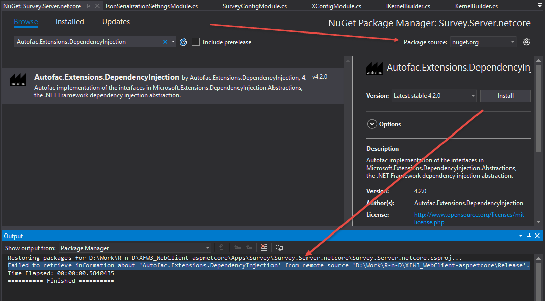VS Package Manager: incorrectly handles an invalid source in nuget.config while installing a ...