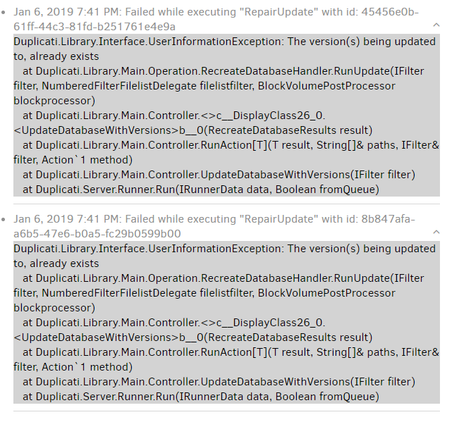 The version(s) being updated to, already exists · Issue #3587 · duplicati/duplicati · GitHub