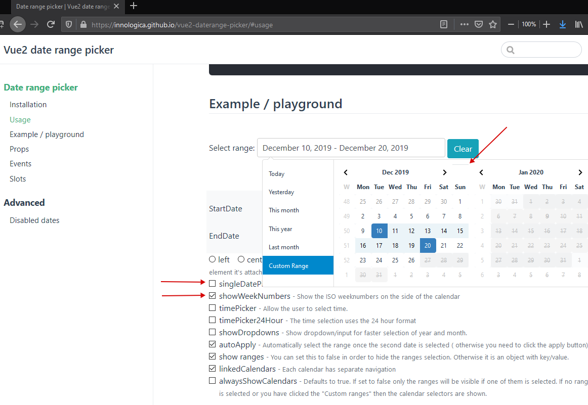 Calendar view broken with 'showWeekNumbers=false' and 'singleDatePicker=false' · Issue #118 ...