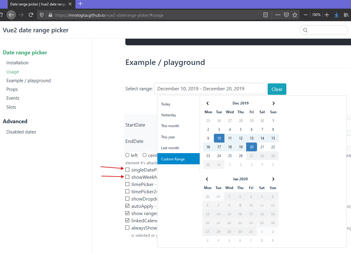Calendar view broken with 'showWeekNumbers=false' and 'singleDatePicker=false' · Issue #118 ...