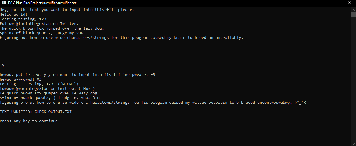 GitHub - rosaaliceknowles/UwUifier: C++ program that takes a text input ...