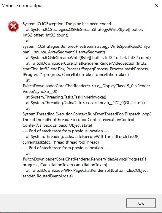 ERROR: The pipe has been ended · Issue #465 · lay295/TwitchDownloader · GitHub