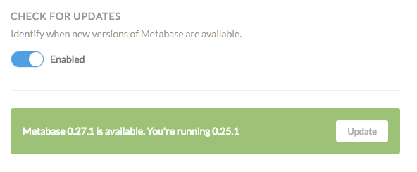 stuck at 0.25.1 - metabase won't update · Issue #6557 · metabase/metabase · GitHub
