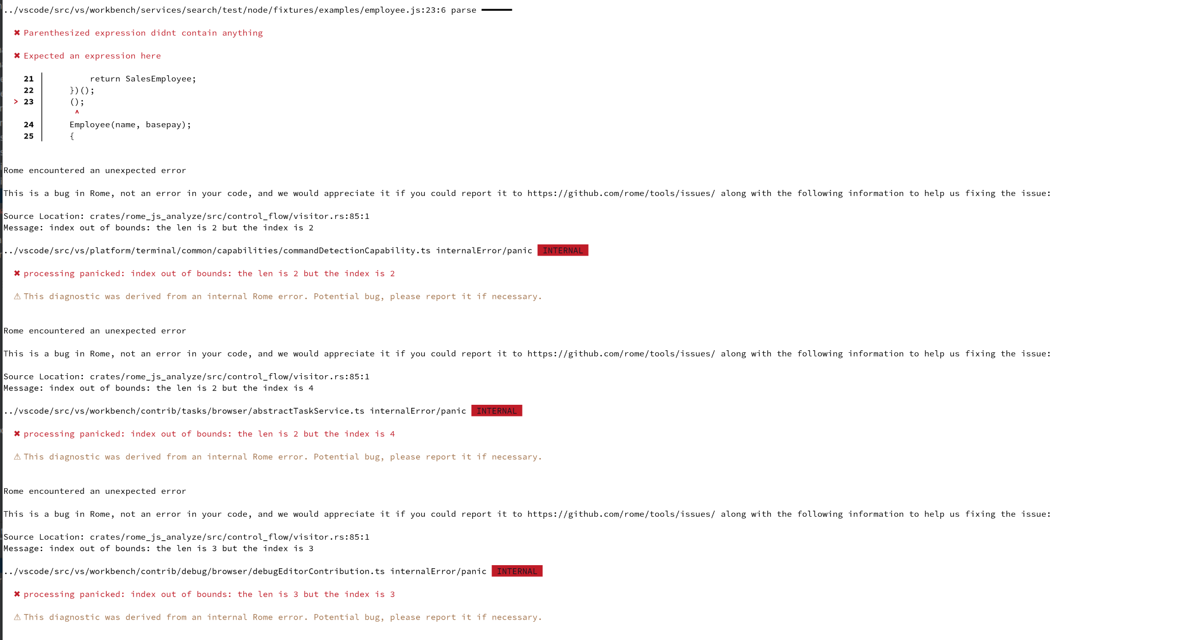 🐛 Internal Rome error formatting · Issue #3391 · rome/tools · GitHub