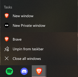 Right-click taskbar shortcuts (New window, New Private window ...