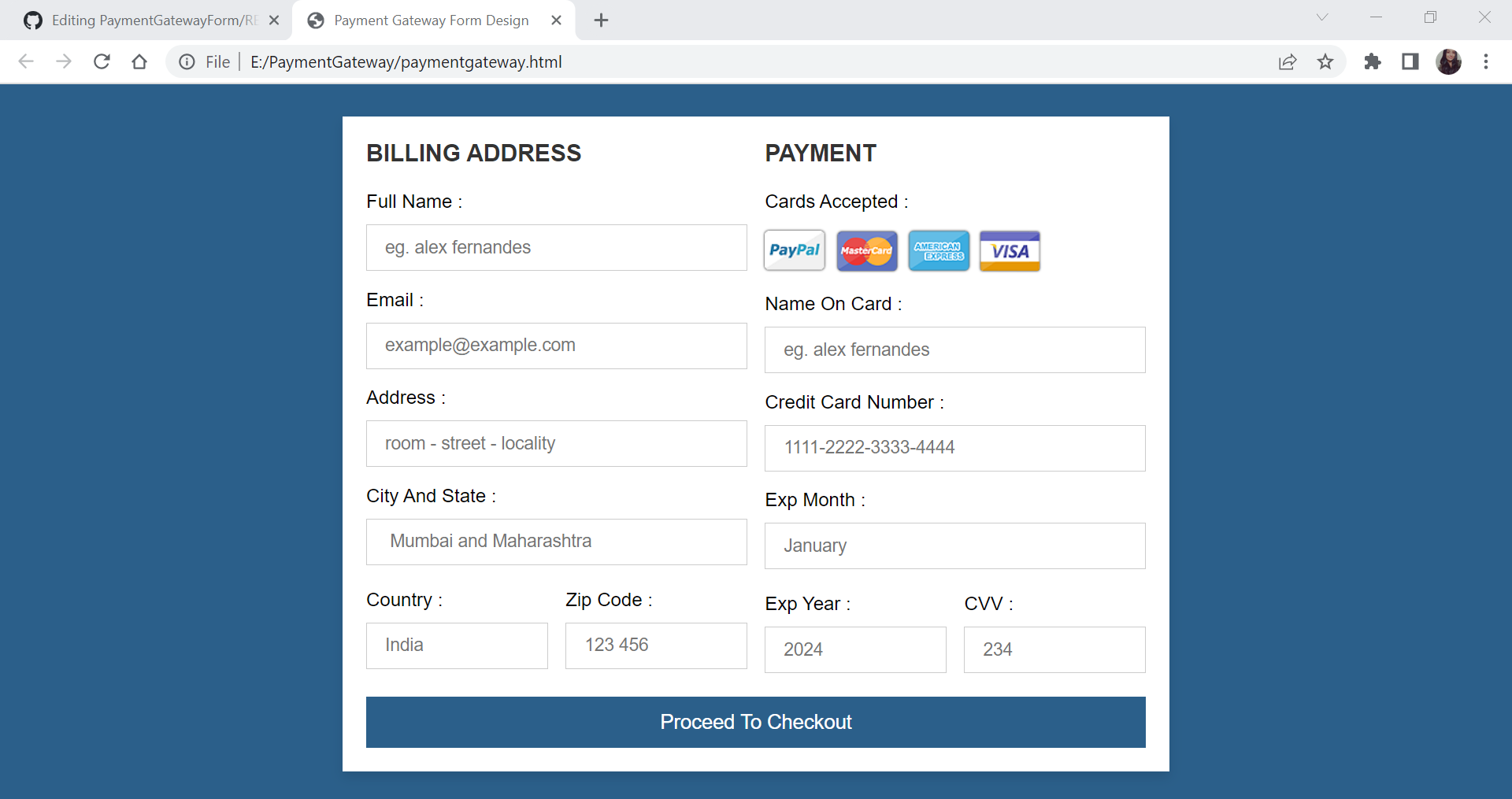 GitHub - bhaktid13/PaymentGatewayForm