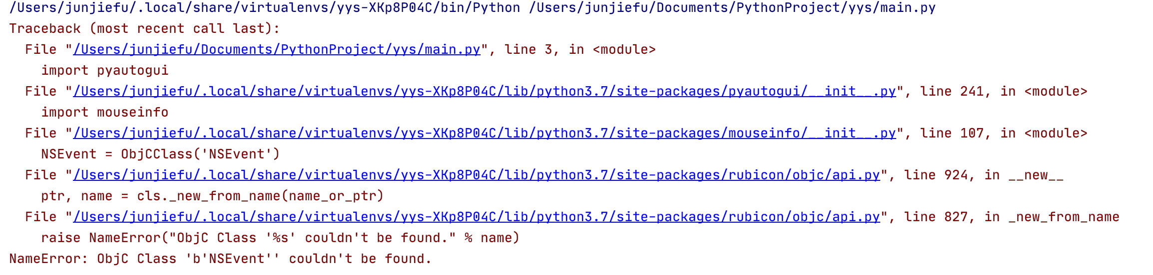 Nsevent Objcclass Nsevent Error · Issue 527 · Asweigart Pyautogui · Github