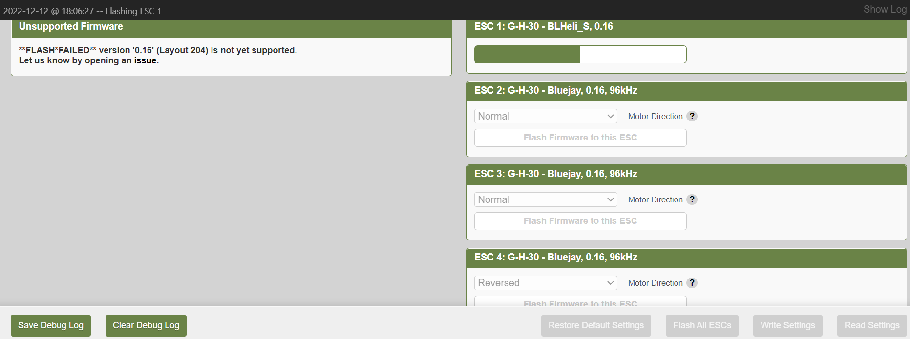 ESC Flash Stalled Out Half Way Through ESC 1 On Brand New Quad · Issue ...