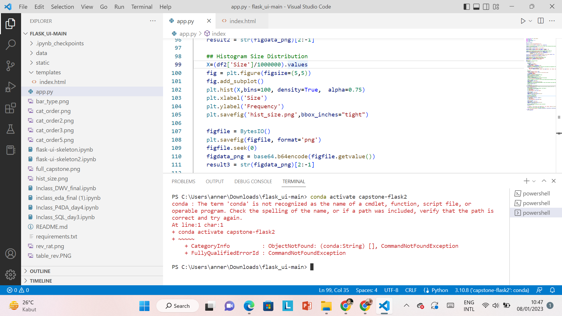 Capstone Flask: keluar error ketika memilih terminal di studio code ...