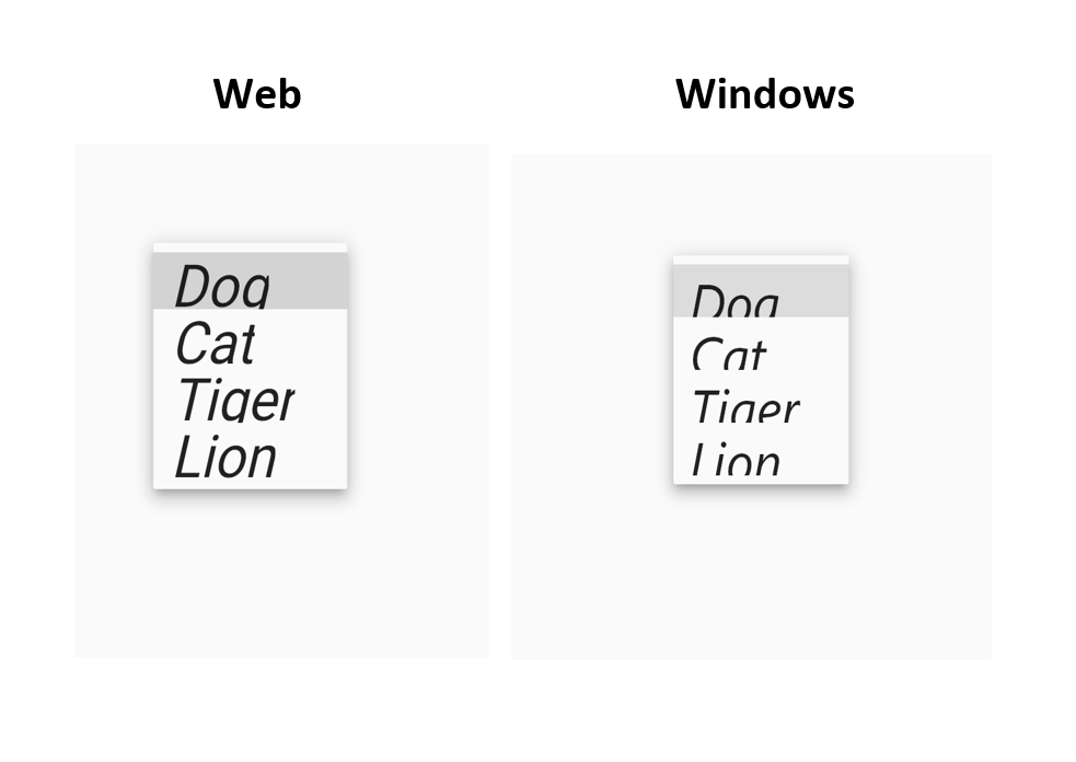 The Appearance Of Items In A Dropdown Menu Vary Between The Desktop And Web Platform · Issue