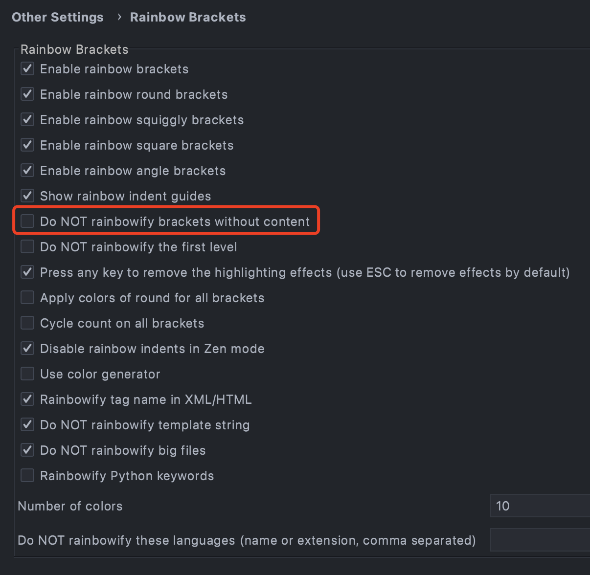 Disable coloring for simple brackets · Issue #2425 · izhangzhihao/intellij-rainbow-brackets · GitHub