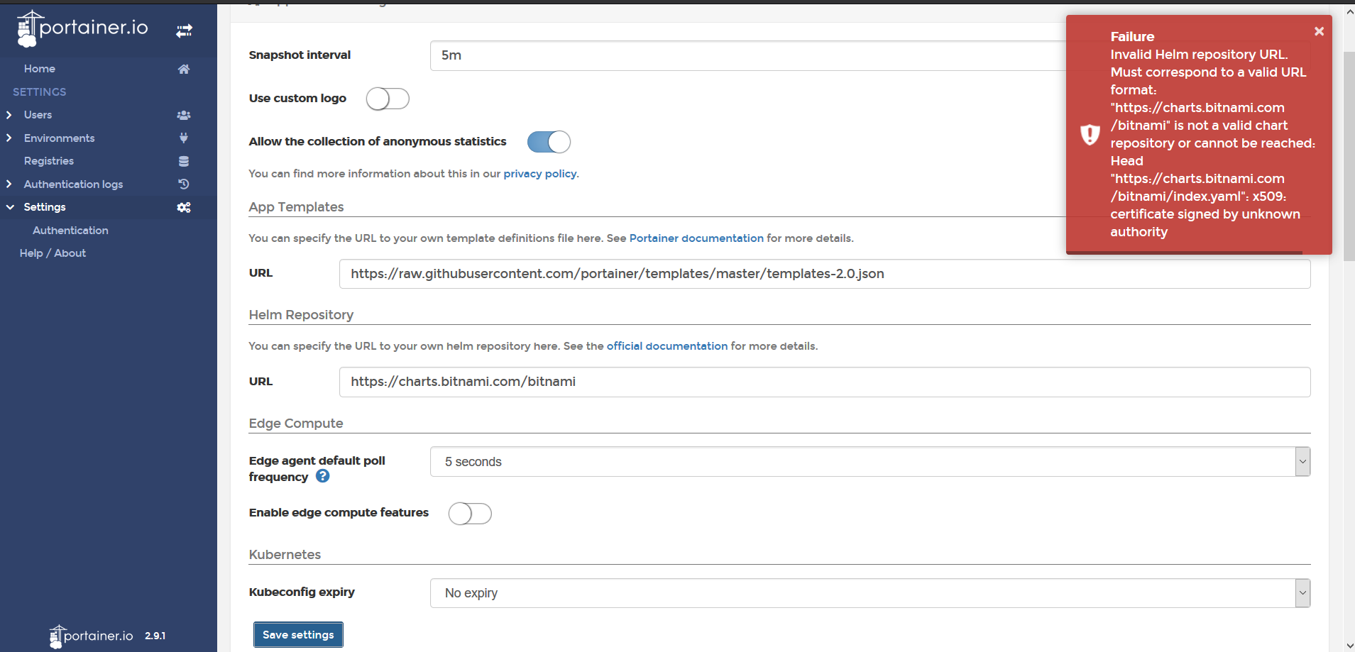 FEATURE: Remove default value for Helm repository URL · Issue #5910 · portainer/portainer · GitHub