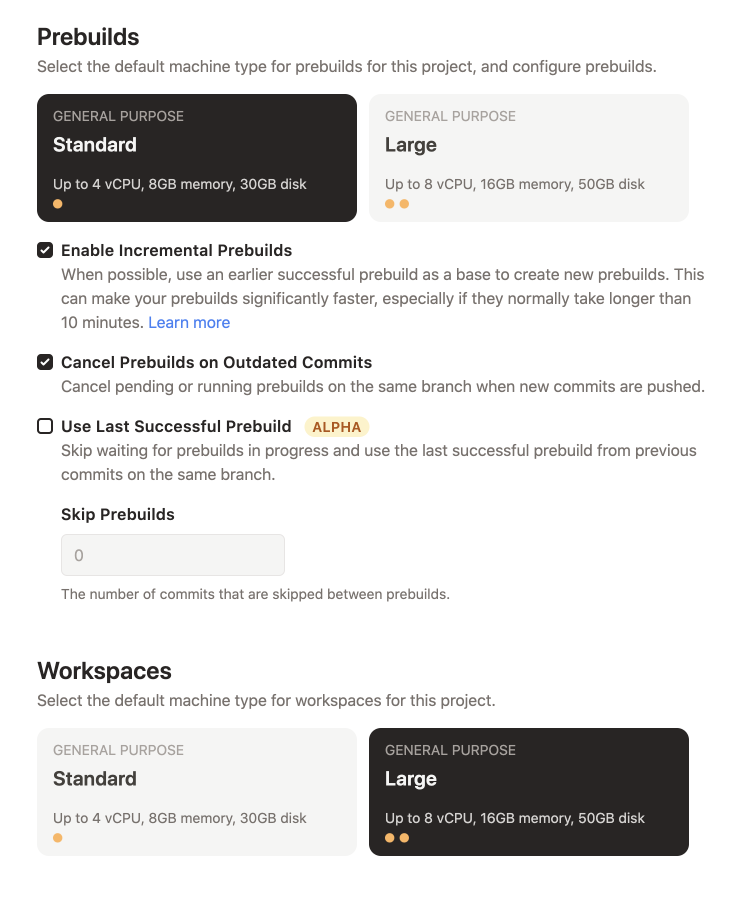 [project settings] Allow setting workspace class for prebuilds independently · Issue #14811 ...