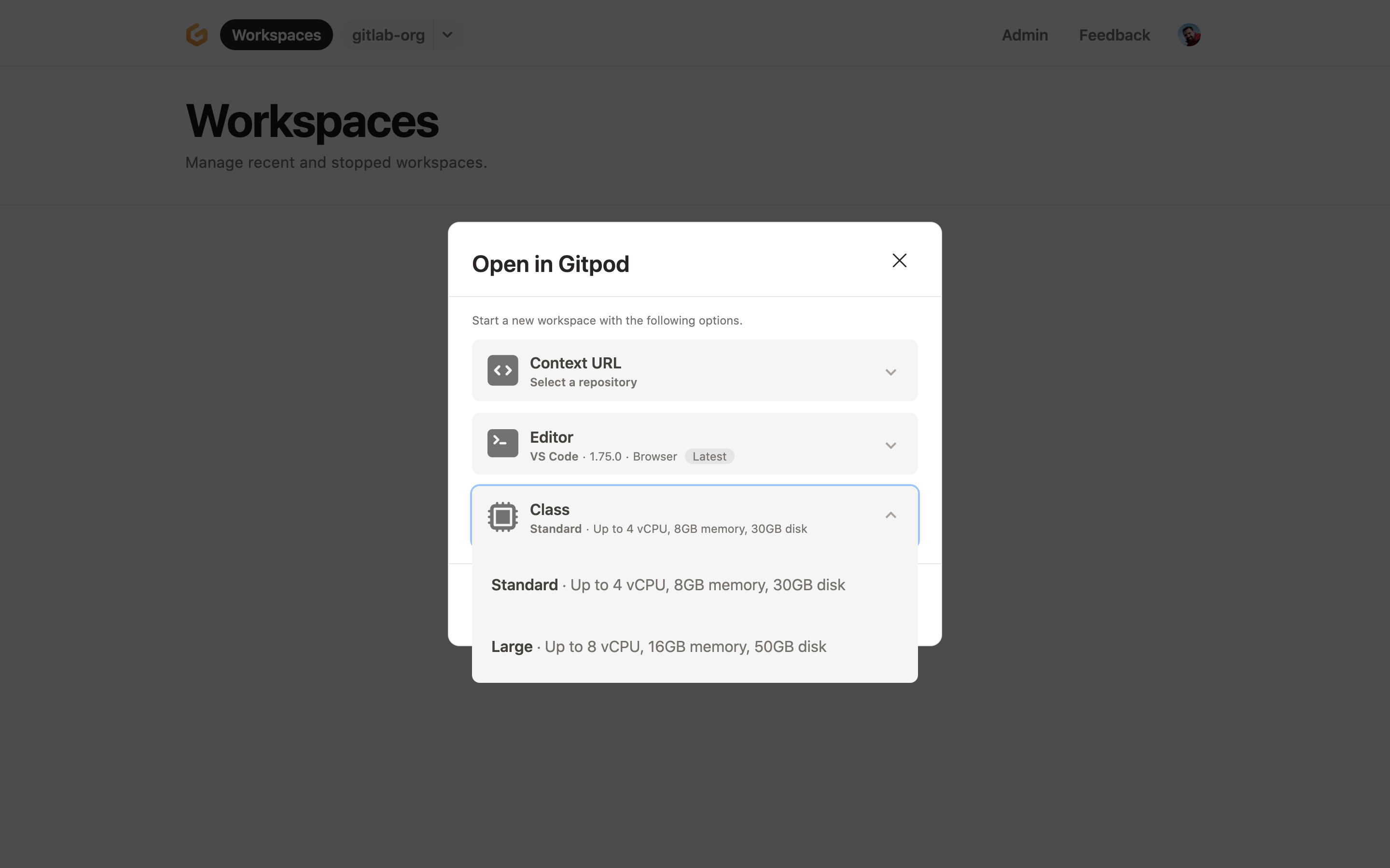 Preselect editor and class on the new workspace modal on first load · Issue #15912 · gitpod-io ...