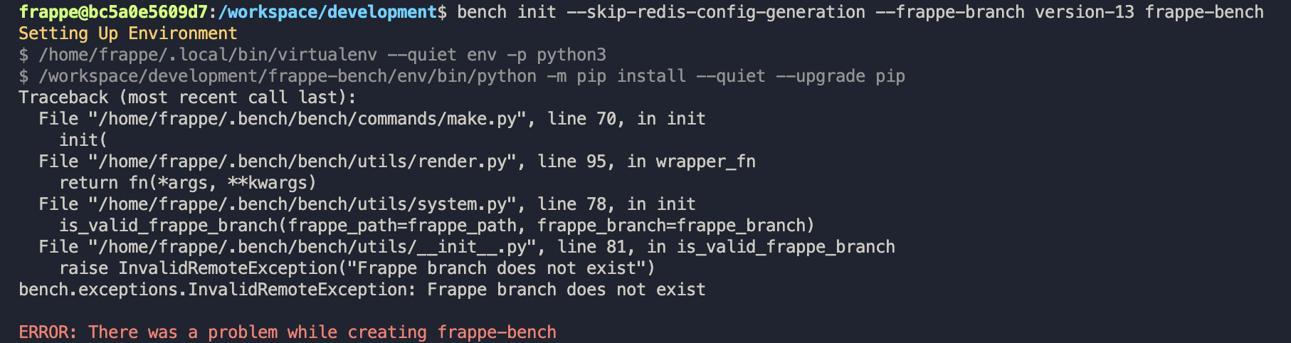 Issue With Bench Init Command When Using Version 13 Branch Frappe Docker · Issue 16524 · Frappe