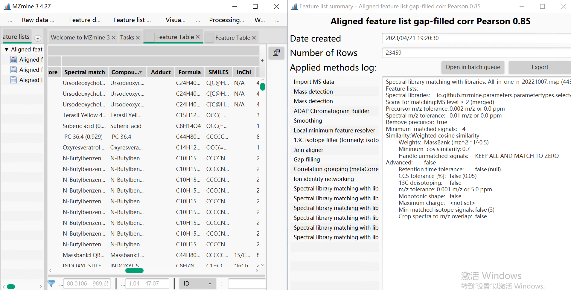Can mzmine3.4.27 directly identify the adduct form of each feature after GAP-FILLED? and .msp ...