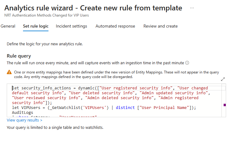 Cannot deploy 'NRT Authentication Methods Changed for VIP Users' Analytic Rule · Issue #8187 ...
