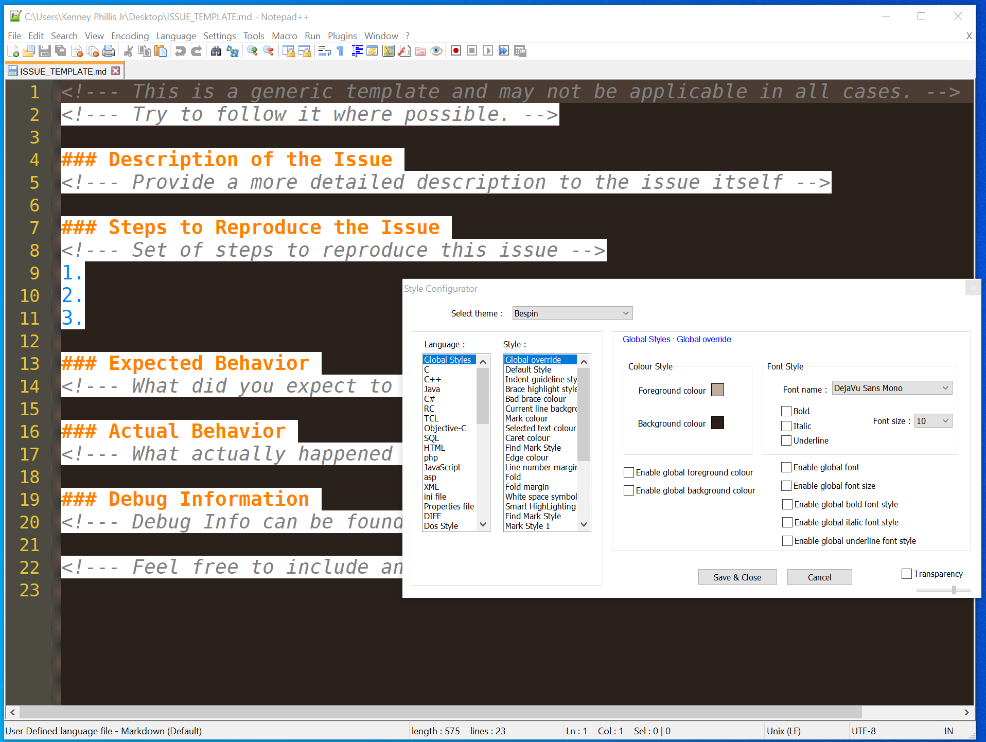 Markdown Documents Ignore All Themes · Issue 8239 · Notepad Plus Plusnotepad Plus Plus · Github