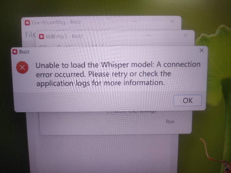 Unable to load the Whisper model Aconnection error occurred.Pleaselretry or check the ...