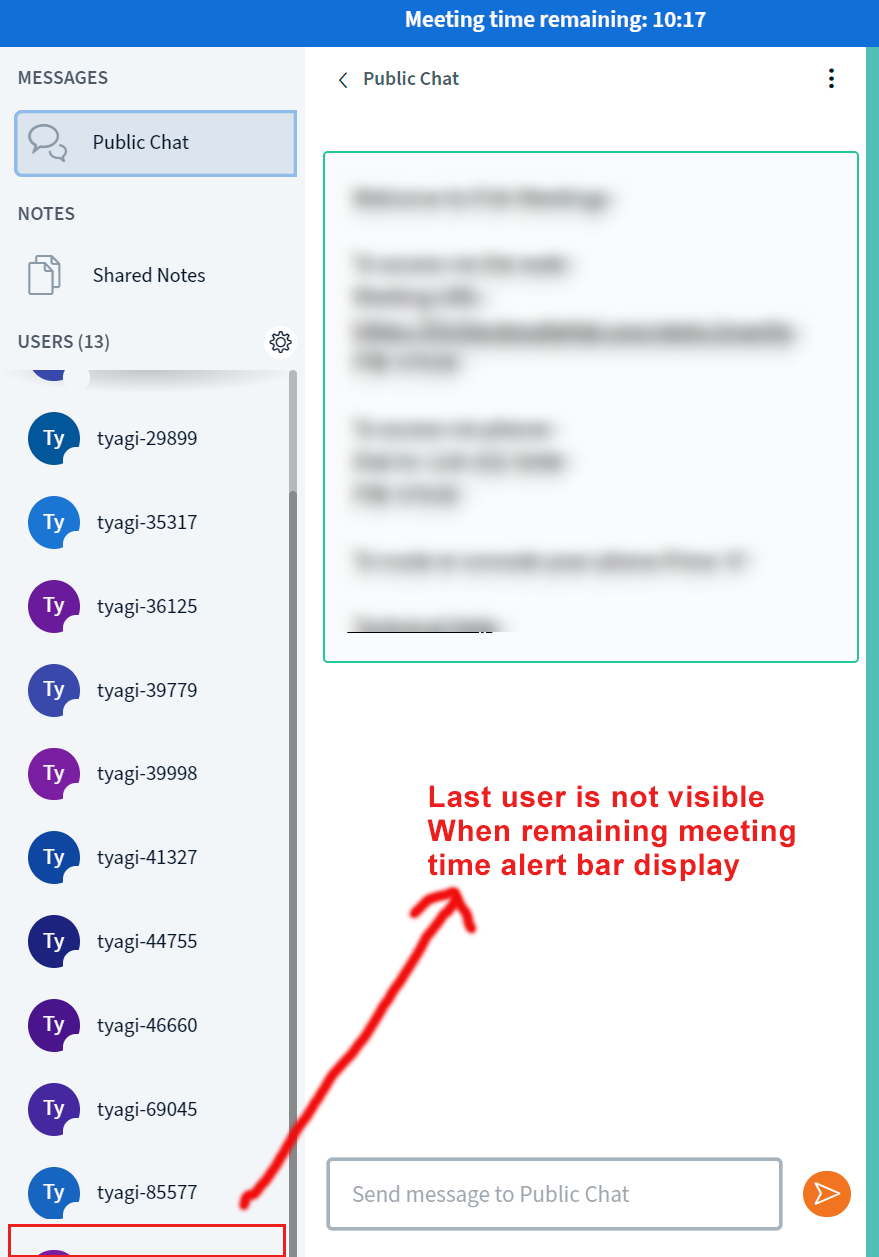 Last User is not visible in the Meeting room when remaining time alert ...