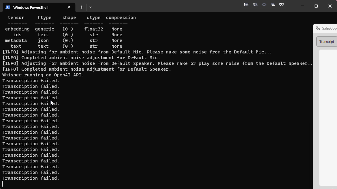 Transcription Failed Error · Issue 1 · E Johnstonnsalescopilot · Github 