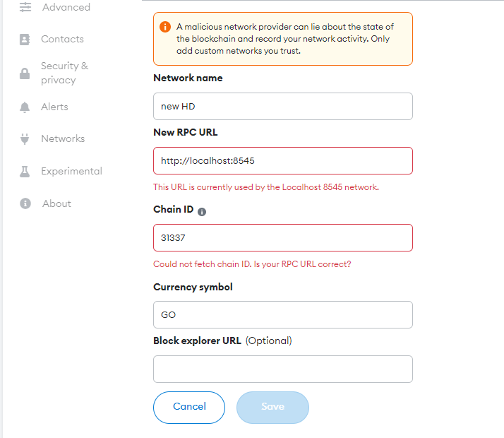 Unable to Add Local Hardhat Network · smartcontractkit full-blockchain-solidity-course-js ...