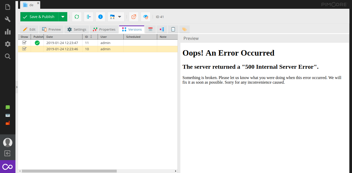 Document Version Comparison Not Working · Issue 3868 · Pimcorepimcore · Github