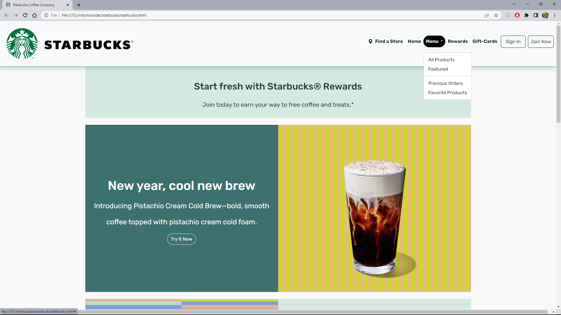 GitHub - Mitul30M/Starbcks-Framework: A Starbucks Official Website Copy (only HTML and CSS).