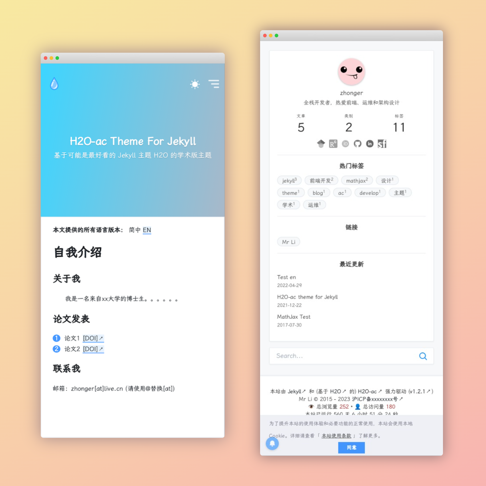 GitHub - TangLongbin/jekyll-theme-H2O-ac: 🎉 A Jekyll theme for researchers and maintainers based ...