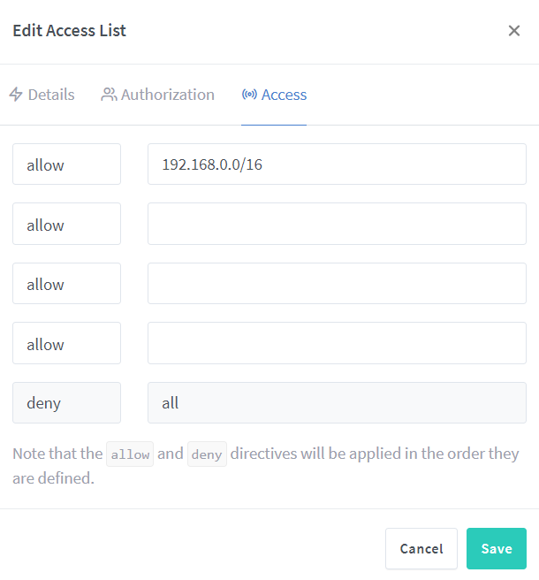 Access lists without user (ip address only) · Issue #612 · NginxProxyManager/nginx-proxy-manager ...