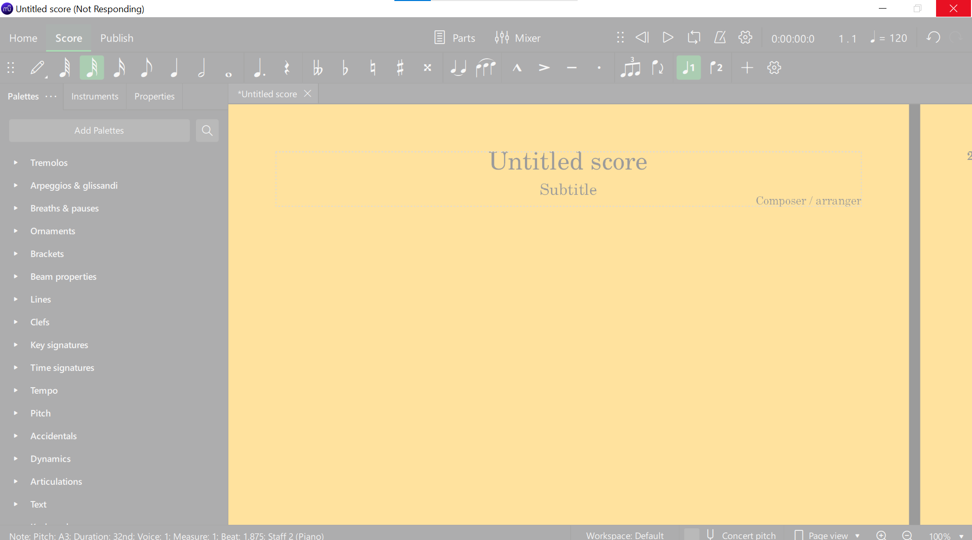 Moving note cross staff creates empty space spanning a page · Issue ...