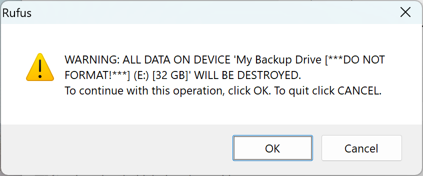 Rufus device format warning example · Issue #2095 · pbatard/rufus · GitHub