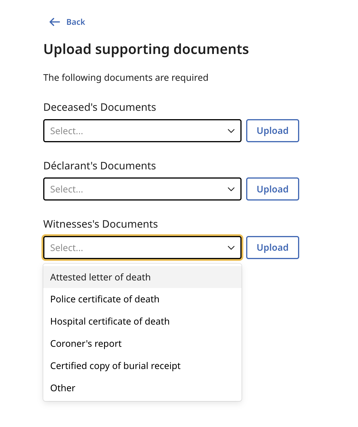 Witnesses's document dropdown options are incorrect · Issue #5227 · opencrvs/opencrvs-core · GitHub