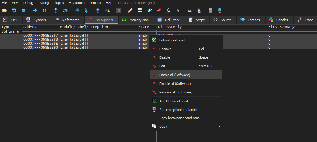 When Selecting All Breakpoints Cant Disableenable Bps · Issue 2925 · X64dbgx64dbg · Github 9397