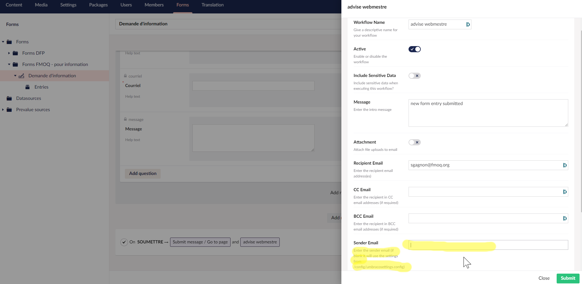 Forms V9 does not find/use default smtp From address · Issue #696 · umbraco/Umbraco.Forms.Issues ...