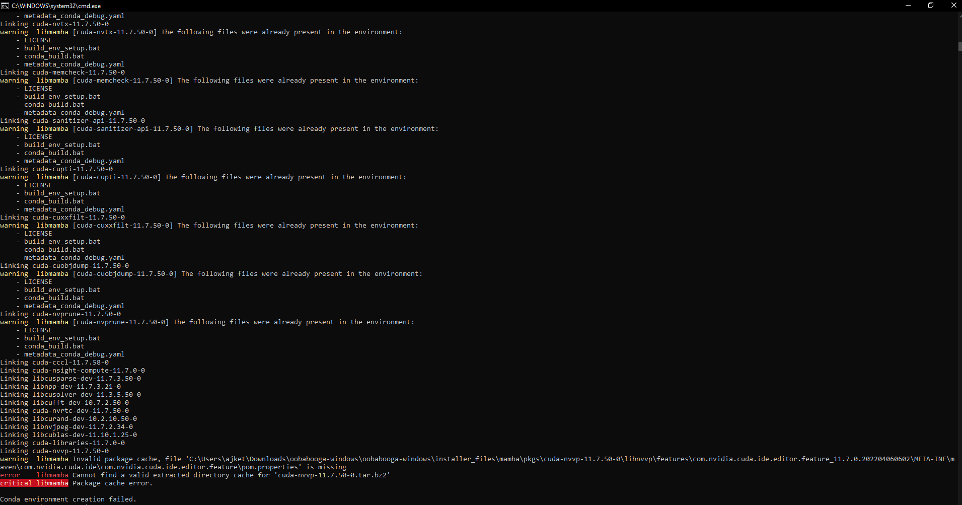libmamba Cannot find a valid extracted directory cache for 'cuda-nvvp-11.7.50-0.tar.bz2' · Issue ...