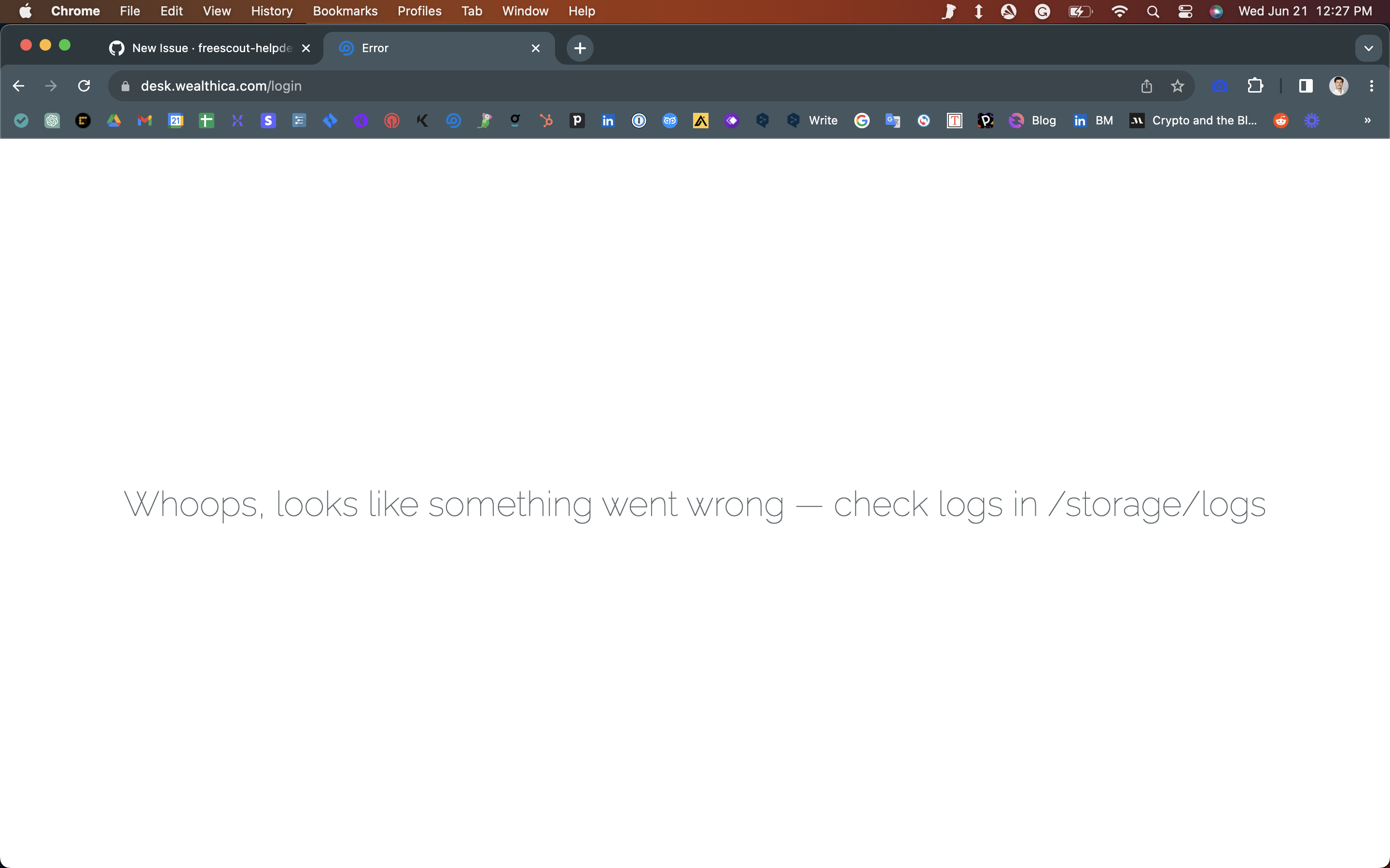 Whoops, looks like something went wrong — check logs in /storage/logs ...