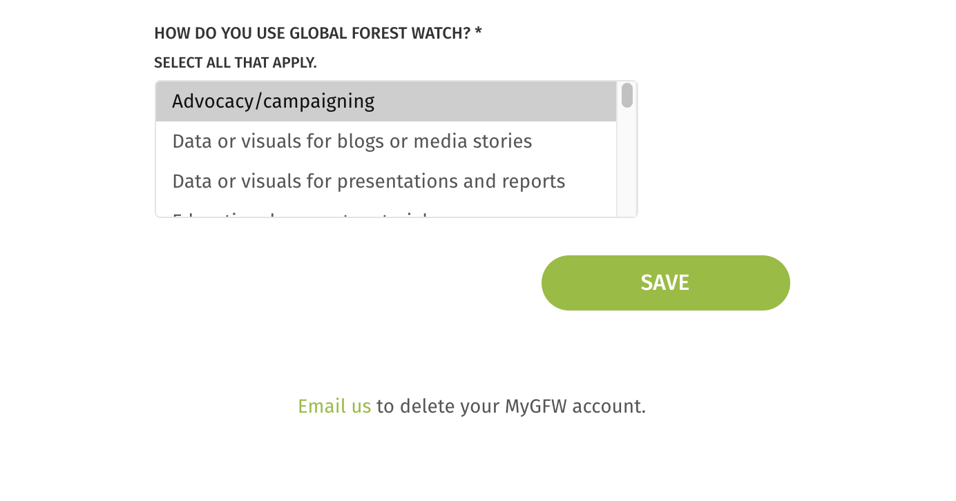 Edit MyGFW Profile Screen · Issue #1141 · wri/gfw-mapbuilder · GitHub